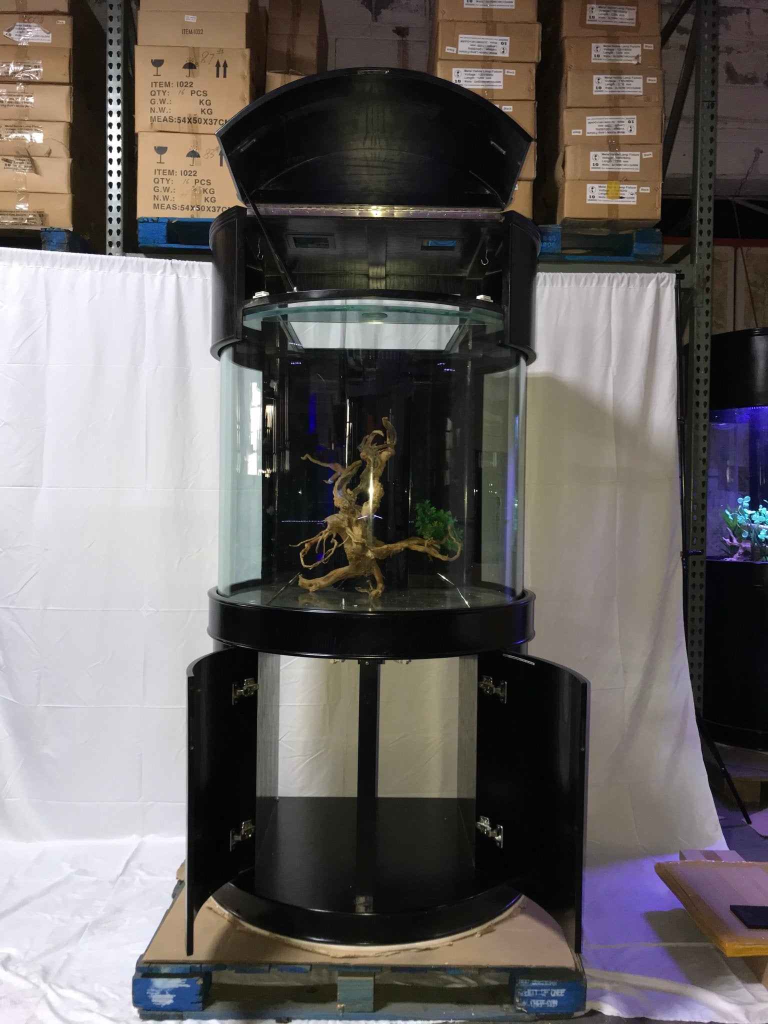 90 Gallon 3/4 Cylinder Glass Reef-Ready Aquarium Set in Abyss Black ...